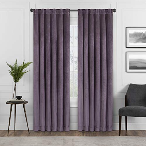 ECLIPSE Harper Velvet Rod Pocket Curtains for Bedroom, Single Panel, 50 in x 63 in, Plum