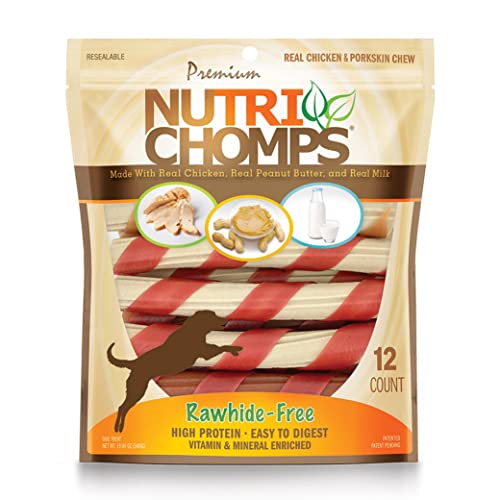 NutriChomps Dog Chews – 6-inch Twists, Easy to Digest, Rawhide-Free Dog Treats, Healthy, 12 Count, Real Chicken, Peanut Butter and Milk flavors