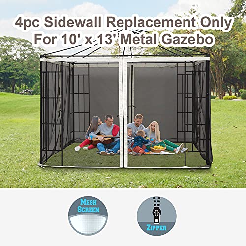 Outsunny 10' x 13' Universal Replacement Mesh Sidewall Netting for Patio Gazebos and Canopy Tents with Zippers, (Sidewall Only) Beige, Black