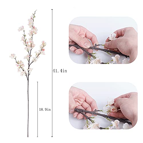 LESING 4pcs Cherry Blossom Flowers Artificial, Fake Silk Cherry Blossom Branches Tall Peach Blossom Flower Stems Arrangement for Wedding Home Office Party Decoration (Light Pink -1)