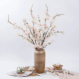 LESING 4pcs Cherry Blossom Flowers Artificial, Fake Silk Cherry Blossom Branches Tall Peach Blossom Flower Stems Arrangement for Wedding Home Office Party Decoration (Light Pink -1)