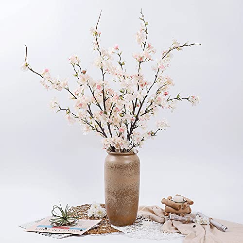 LESING 4pcs Cherry Blossom Flowers Artificial, Fake Silk Cherry Blossom Branches Tall Peach Blossom Flower Stems Arrangement for Wedding Home Office Party Decoration (Light Pink -1)