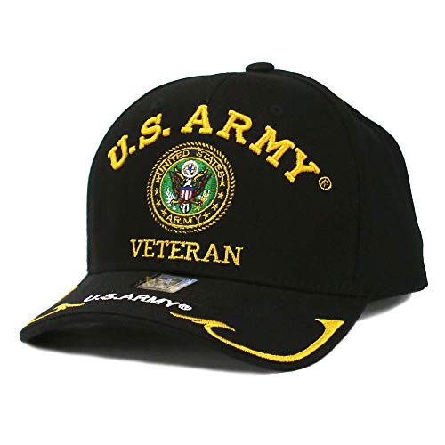 Army Military Hat Veteran Army Cap Official Licensed Baseball Cap (One Size, Black - Army Logo)