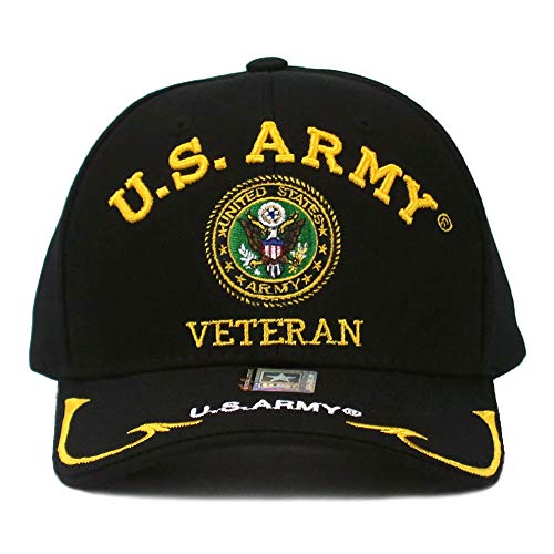 Army Military Hat Veteran Army Cap Official Licensed Baseball Cap (One Size, Black - Army Logo)