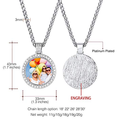 U7 Custom Photo Necklace Men Women Personalized Jewelry Customized Any Picture Pendant Stainless Steel Chain 18-30 Inch, Mothers Day Lover Gift Ice Out Platinum Image Necklaces