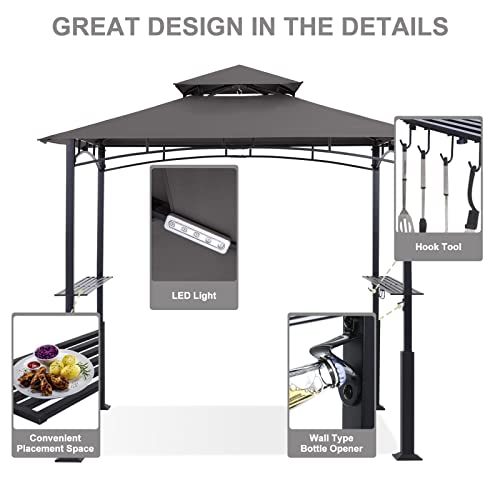 ABCCANOPY 8'x 5' Grill Gazebo Canopy - Outdoor BBQ Gazebo Shelter with LED Light, Patio Canopy Tent for Barbecue and Picnic (Dark Gray)