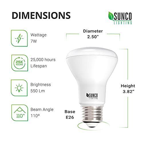 Sunco 4 Pack BR20 LED Bulbs Indoor Flood Light R20 Dimmable 5000K Daylight 50W Equivalent to 7W, E26 Medium Base, Recessed Can Lights, Home Ceiling Lights Super Bright, UL & Energy Star