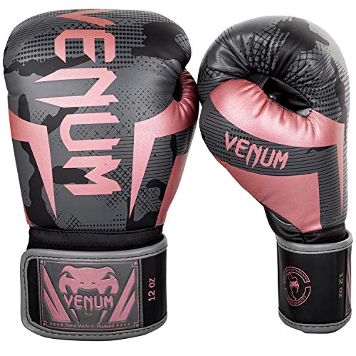 Venum Elite Boxing Gloves - Black/Pink Gold - 8 Oz