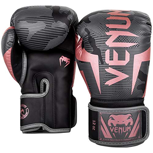 Venum Elite Boxing Gloves - Black/Pink Gold - 8 Oz