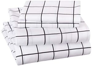 amazon basics soft microfiber 4-piece bed sheet set with elastic side pockets, full, black grid, geometric