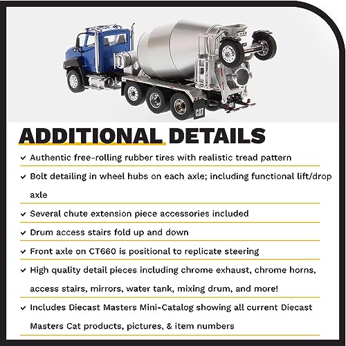 Diecast Masters Caterpillar CT660 Day Cab Tractor w/McNeilus Concrete Mixer | Transport Series Cat Trucks & Construction Equipment | 1:50 Scale Model Diecast Collectible Model 85664