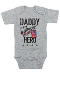 teenow -daddy is my hero (custom all branches) - us military inspired baby infant onesie/bodysuit - boy/girl (3-6 months, grey - army)