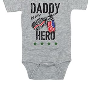 TeeNow -Daddy Is My Hero (Custom All Branches) - US Military Inspired Baby Infant Onesie/Bodysuit - Boy/Girl (3-6 Months, Grey - ARMY)