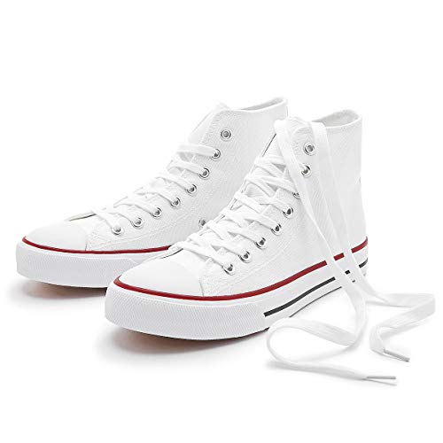 hash bubbie Women's High top Sneakers Classic High Tops Canvas Shoes for Women Lace up Tennis Shoes Fashion Canvas Sneakers Casual Shoes for Walking（ White,US8）