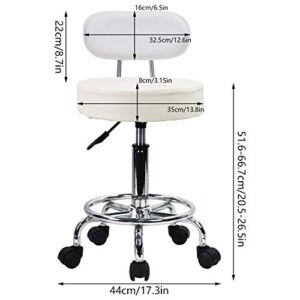 KKTONER PU Leather Rolling Stool Mid-Back with Footrest Height Adjustable Office Computer Home Drafting Swivel Task Chair with Wheels (White)