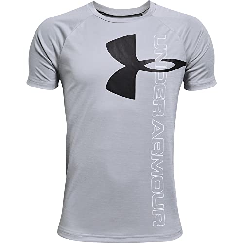 Under Armour boys Tech Split Logo Hybrid Short-Sleeve T-Shirt , Mod Gray (011)/Black , Youth Large