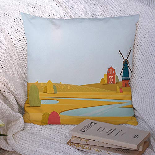 Throw Pillow Covers Case Grain Wind Rural Design Summer with Farm Land Landscape Harvest Village Old Windmill Parks Outdoor Decorative Polyester Cushion Pillow Covers for Couch Bedroom 20x20 Inch