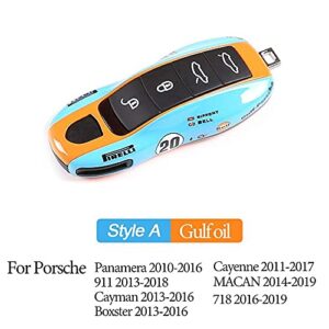 CHEYA Car Key Case Keyshell Covers for Porsche Panamera 2010-2019 Cayenne 2011-2020 911 2013-2020 Macan 2014-2019 Boxster 2013-2016 Cayman 2013-2016 718 2016-2019 (Gulf Oil, Style A)