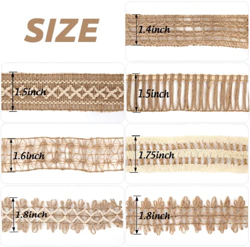 VGOODALL 7 Pack Jute Ribbons, Rustic Ribbons Lace Craft Ribbon Net Burlap Fabric for DIY Sewing Craft Gifts Wrapping Party Holiday and Rustic Wedding Decoration (Total Length: 14 Meters)