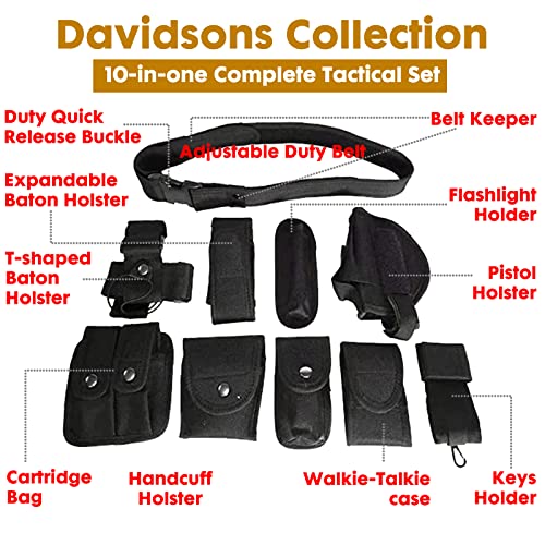 Davi Collection 10 in 1 Tactical Duty Belt, Utility Modular Equipment System Nylon Military Enforcement Belt with Pouches for Security Police, Adjustable 35-45" Black