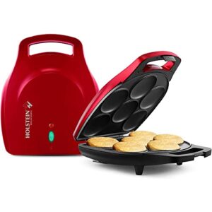 holstein housewares non-stick 6-section multi-food maker - arepas, mini pancakes, corncakes and more, 6-pc, red/black