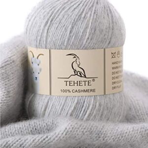 TEHETE 100% Cashmere Yarn for Crocheting 3-Ply Warm Soft Luxurious Fuzzy Knitting Yarn (Grey)