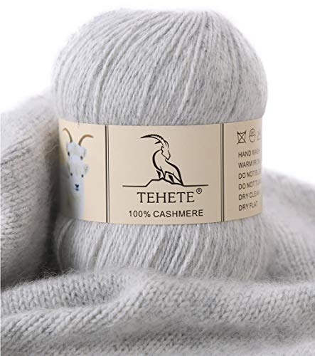 TEHETE 100% Cashmere Yarn for Crocheting 3-Ply Warm Soft Luxurious Fuzzy Knitting Yarn (Grey)