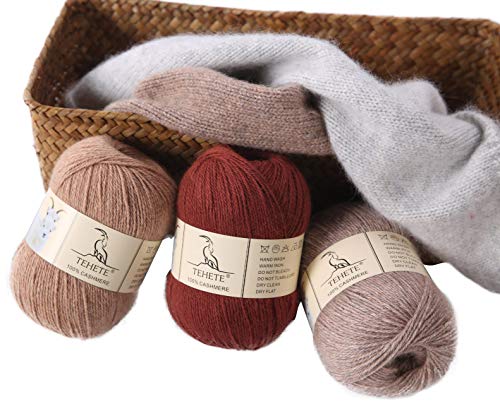 TEHETE 100% Cashmere Yarn for Crocheting 3-Ply Warm Soft Luxurious Fuzzy Knitting Yarn (Grey)