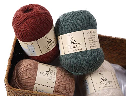 TEHETE 100% Cashmere Yarn for Crocheting 3-Ply Warm Soft Luxurious Fuzzy Knitting Yarn (Grey)