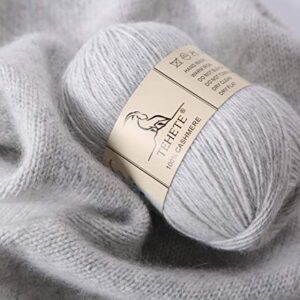 TEHETE 100% Cashmere Yarn for Crocheting 3-Ply Warm Soft Luxurious Fuzzy Knitting Yarn (Grey)