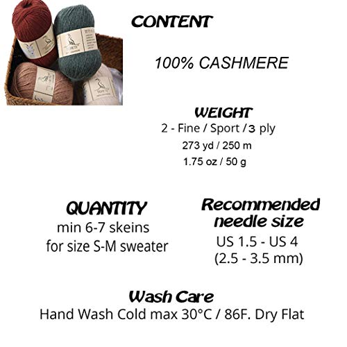 TEHETE 100% Cashmere Yarn for Crocheting 3-Ply Warm Soft Luxurious Fuzzy Knitting Yarn (Grey)