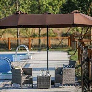 PatioFestival 15x9 ft Patio Umbrella Double-Sided Outdoor Umbrella Aluminum Garden Large Umbrella with Crank for Market,Camping,Swimming Pool(Large, Brown)