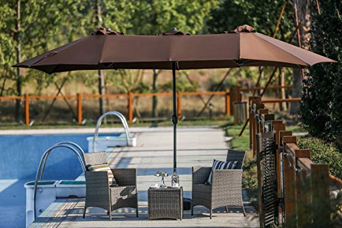 PatioFestival 15x9 ft Patio Umbrella Double-Sided Outdoor Umbrella Aluminum Garden Large Umbrella with Crank for Market,Camping,Swimming Pool(Large, Brown)