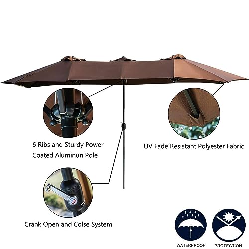 PatioFestival 15x9 ft Patio Umbrella Double-Sided Outdoor Umbrella Aluminum Garden Large Umbrella with Crank for Market,Camping,Swimming Pool(Large, Brown)