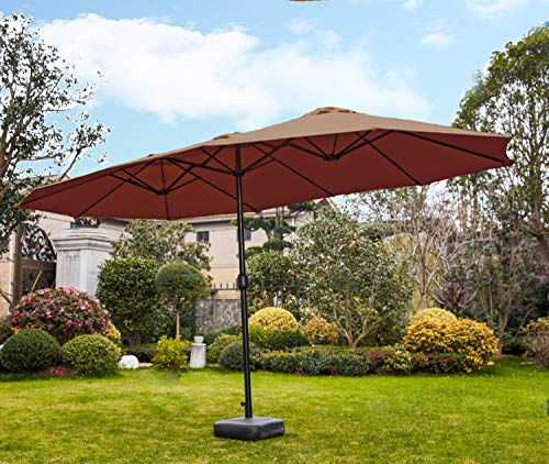 PatioFestival 15x9 ft Patio Umbrella Double-Sided Outdoor Umbrella Aluminum Garden Large Umbrella with Crank for Market,Camping,Swimming Pool(Large, Brown)