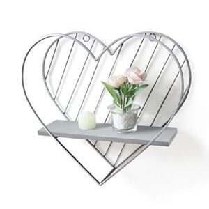 afuly rustic floating shelf grey shelves for wall metal heart cute romantic decor silver farmhouse cute design for nursery room kids bedroom bathroom toilet…