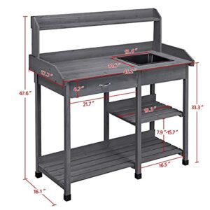 Topeakmart 45.2x17.7x47.6'' (LxWxH) Potting Benches Outdoor Garden Potting Table Work Bench with Removable Sink Drawer Rack Shelves Work Station, Gray