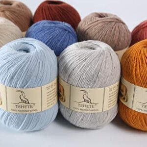 TEHETE 100% Merino Wool Yarn for Knitting 3-Ply Luxury Warm Soft Lightweight Crochet Yarn (Sky Blue)