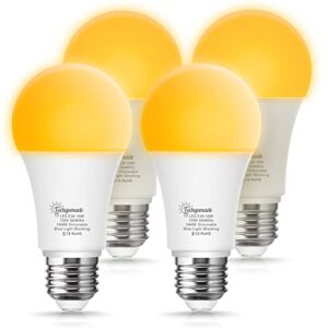 Yellow LED Light Bulbs [ 4 Pack ], A19 Bug Light Bulb Outside, 2000K Dimmable E26 Bug Lights 10W(60W Equivalent) Non-Attracting, Yellow for Porch Lights for Home, Halloween Decorative Illumination