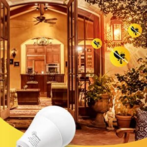 Yellow LED Light Bulbs [ 4 Pack ], A19 Bug Light Bulb Outside, 2000K Dimmable E26 Bug Lights 10W(60W Equivalent) Non-Attracting, Yellow for Porch Lights for Home, Halloween Decorative Illumination