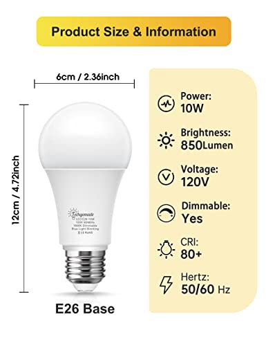 Yellow LED Light Bulbs [ 4 Pack ], A19 Bug Light Bulb Outside, 2000K Dimmable E26 Bug Lights 10W(60W Equivalent) Non-Attracting, Yellow for Porch Lights for Home, Halloween Decorative Illumination