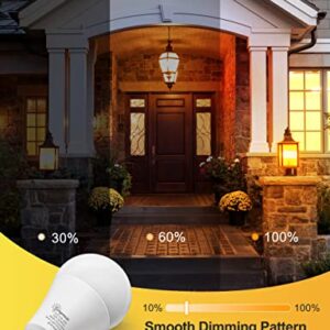 Yellow LED Light Bulbs [ 4 Pack ], A19 Bug Light Bulb Outside, 2000K Dimmable E26 Bug Lights 10W(60W Equivalent) Non-Attracting, Yellow for Porch Lights for Home, Halloween Decorative Illumination