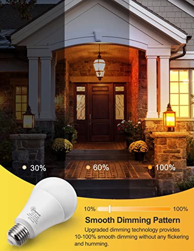 Yellow LED Light Bulbs [ 4 Pack ], A19 Bug Light Bulb Outside, 2000K Dimmable E26 Bug Lights 10W(60W Equivalent) Non-Attracting, Yellow for Porch Lights for Home, Halloween Decorative Illumination