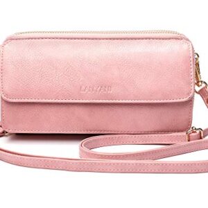 Women Crossbody Wallet RFID Blocking Cell Phone wristlet Purse with shoulder strap small cross body bag （Pink