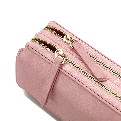 Women Crossbody Wallet RFID Blocking Cell Phone wristlet Purse with shoulder strap small cross body bag （Pink