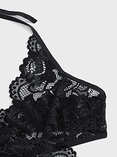 Donnalla Women Sexy Lingerie Set Two Piece Lace Bra and Panty Set Babydoll Sleepwear, Black, Large