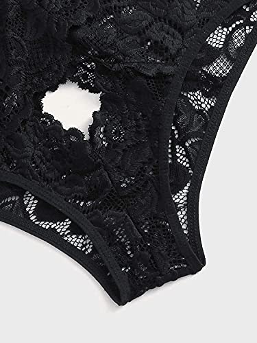 Donnalla Women Sexy Lingerie Set Two Piece Lace Bra and Panty Set Babydoll Sleepwear, Black, Large