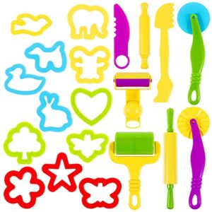 oun nana playdough tools 20 pcs play dough tools set for kids, various shape playdough cutters & rollers, random color