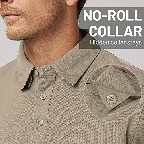 MIER Men's Outdoor Performance Tactical Polo Shirts Long and Short Sleeve, Moisture-Wicking, Khaki, Small