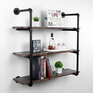 Weven 36" Industrial Pipe Bookshelf Wall Mounted,3 Tier Rustic Floating Shelves,Farmhouse Kitchen Bar Shelving,Home Decor Book Shelves,DIY Bookcase,Hanging Wall Shelves,Black